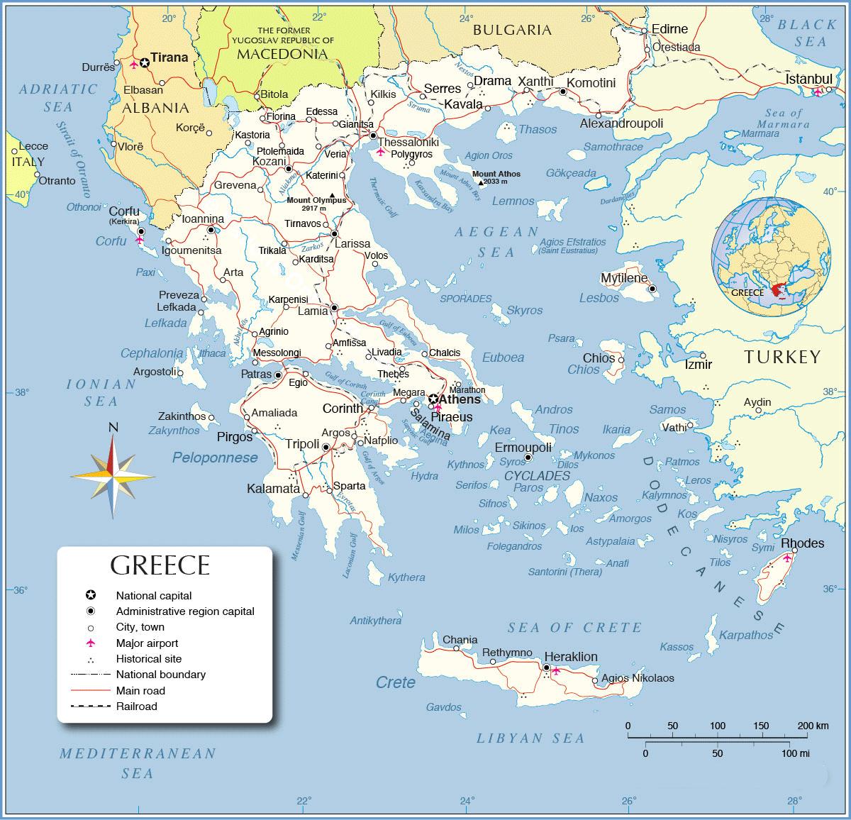 Tipărit harta Grecia - Harta Grecia tipărit (Europa de Sud - Europa)